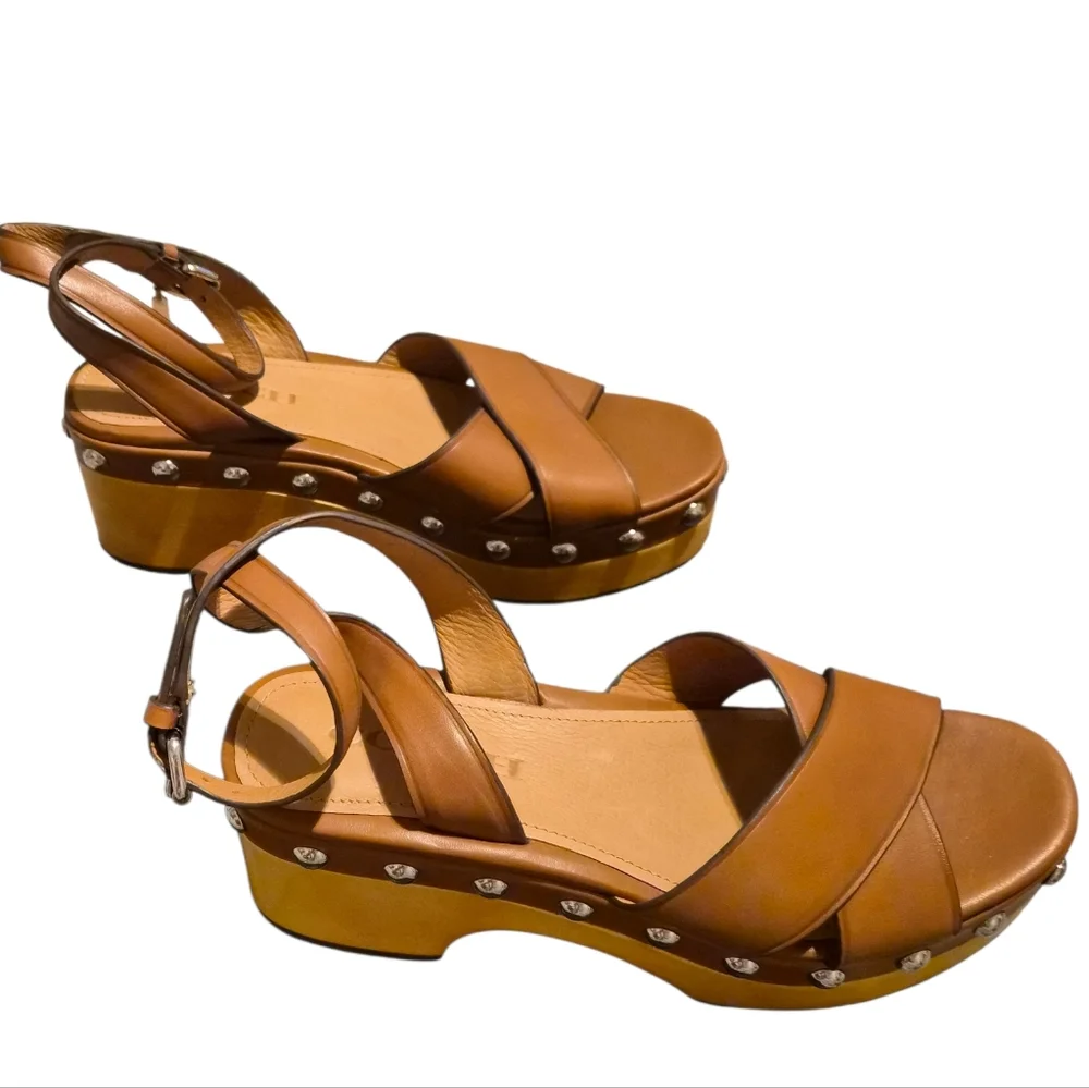 Coach | Shoes | Coach Astor Semi Matte Calf Studded Sandals Saddle 7 ...
